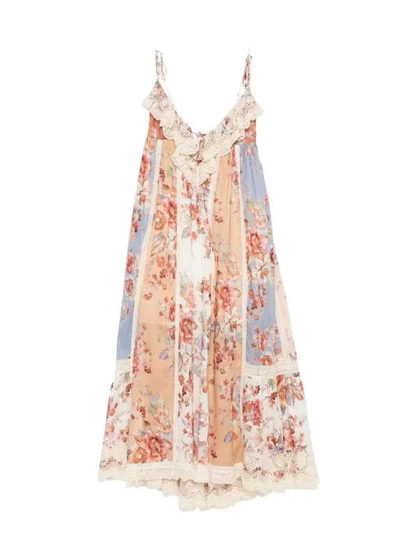 Zimmermann Floral Print Cotton Lace Trim Dress - Cream
