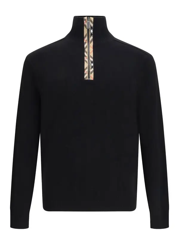 Burberry Check Wool Half-zip Sweater - Black