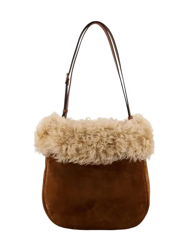 Saint Laurent Suede Shoulder Bag With Shearling Profile - Multicolor