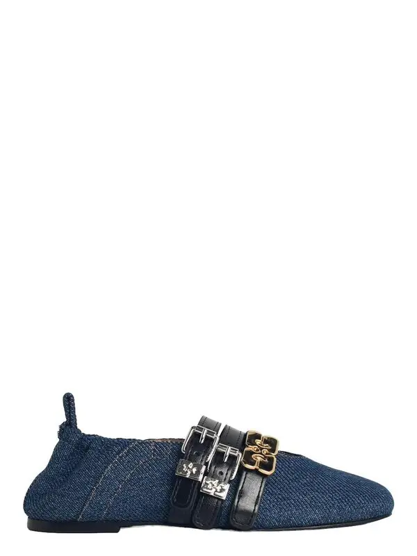 GANNI Sporty Denim Ballet Flats With Buckle Detail - Blue