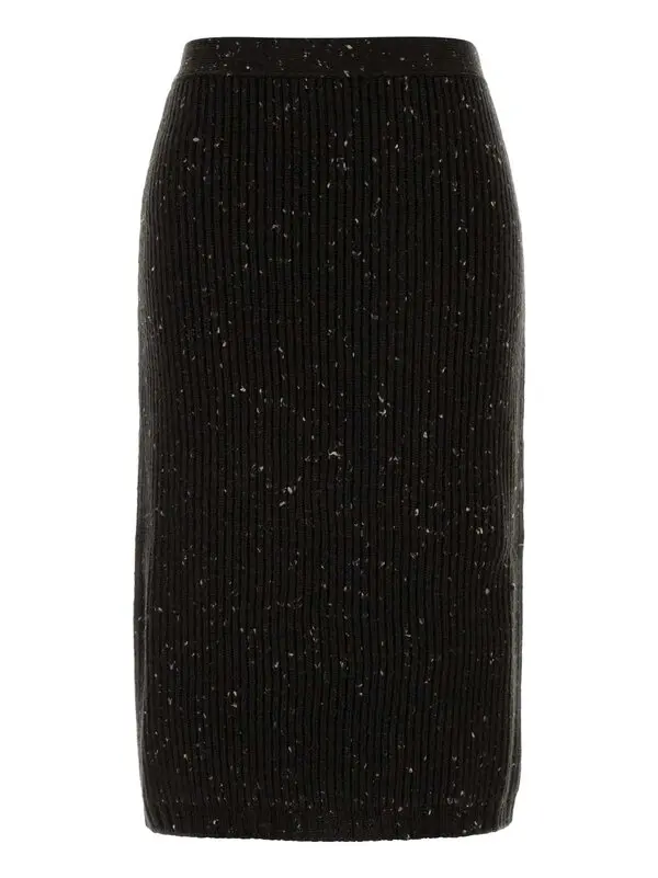 Bottega Veneta Melange Dark Wool Blend Skirt - Brown
