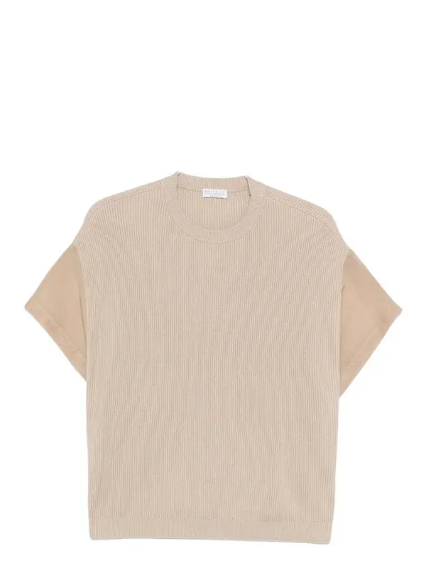 Brunello Cucinelli Ribbed Knit Cotton T-shirt - Multicolor