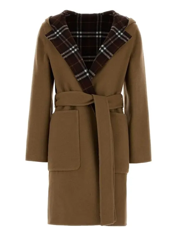 Burberry Camel Wool Reversible Coat With Hood - Brown