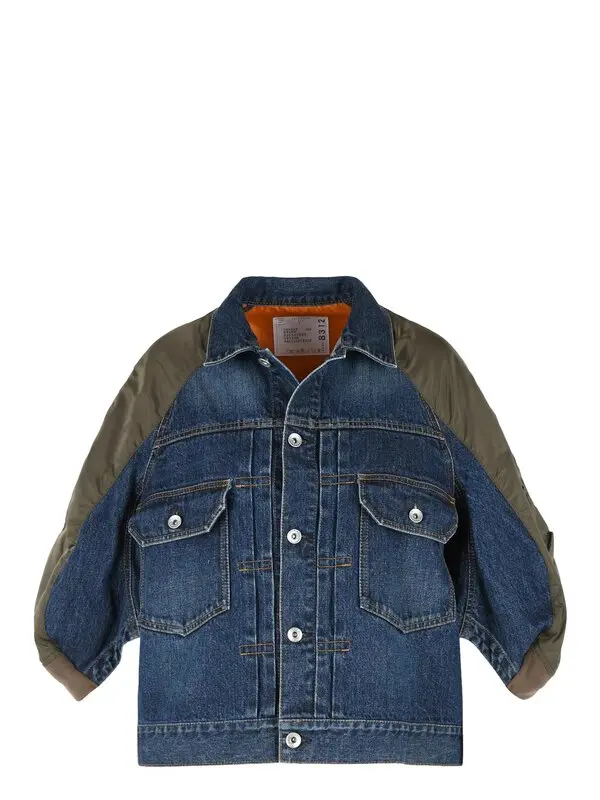 Sacai Cotton Denim Jacket With Nylon Paneled Sleeves - Blue