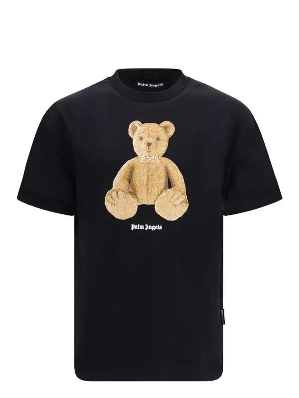 Palm Angels Cotton Bear Print T-shirt - Black
