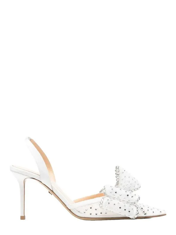 Mach & Mach Mesh Bow Embellished Stiletto Slingbacks - White