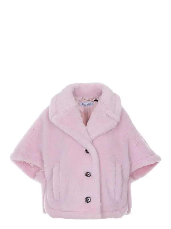 Max Mara Alpaca, Virgin Wool, And Silk Blend Cape With Teddy Effect - Pink