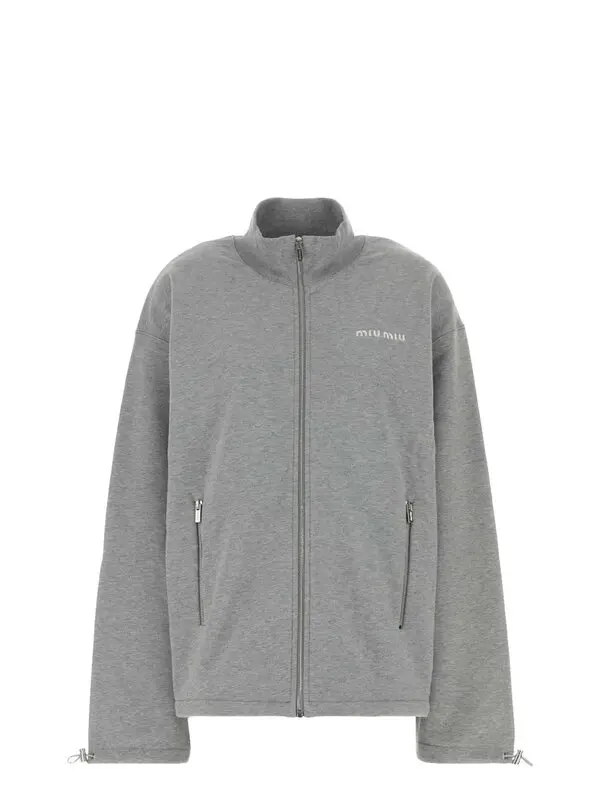 Miu Miu Cropped Sweatshirt With Embroidered Logo - Gray