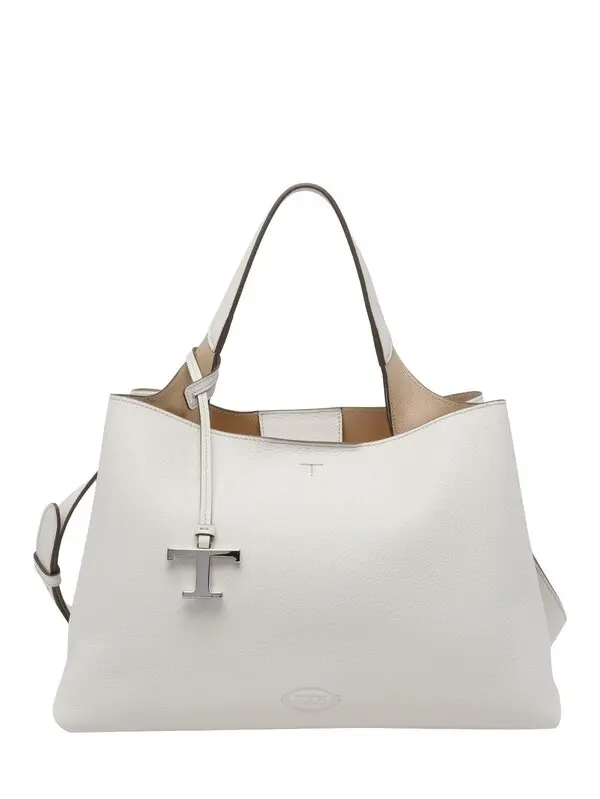 TOD'S Medium Leather Handbag With T Charm - White