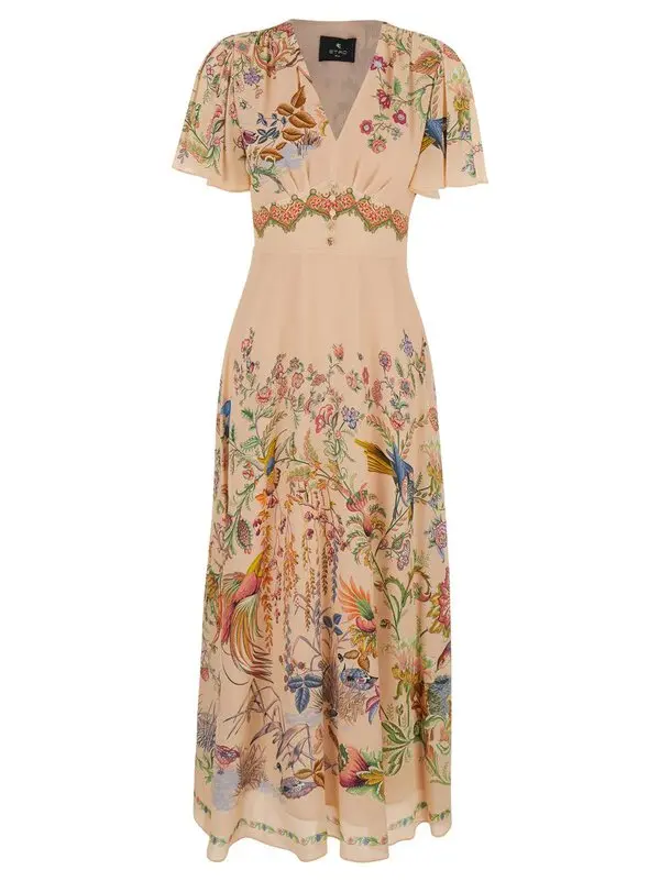 Etro Short Sleeve V-neck Midi Dress - Multicolor