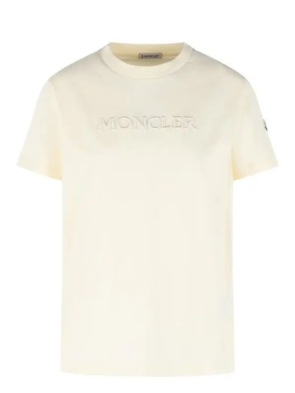 Moncler Cotton T-shirt With Embroidered Logo - Cream