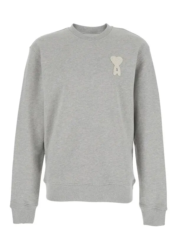 Ami Cotton Crew Neck Sweater With De Coeur Patch - Multicolor