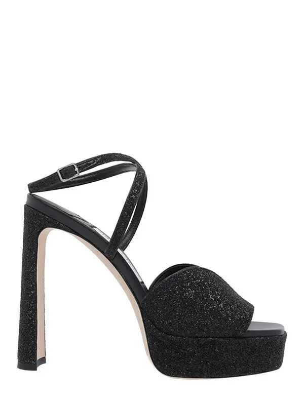 JIMMY CHOO Karli Glittered Platform Sandals With Rhinestones - Black