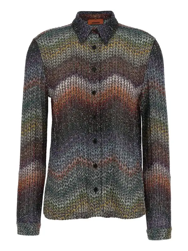 Missoni Sequin Zigzag Pattern Viscose Lamé Shirt - Multicolor