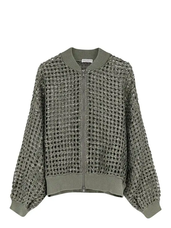 Brunello Cucinelli Dazzling Net Embroidery Silk And Linen Cardigan - Multicolor