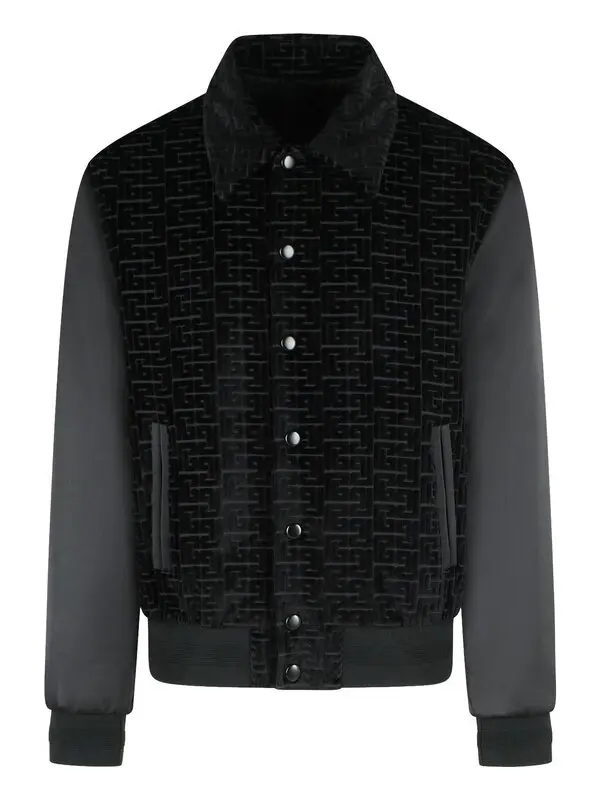 Balmain Monogram Velvet Bomber Jacket - Black
