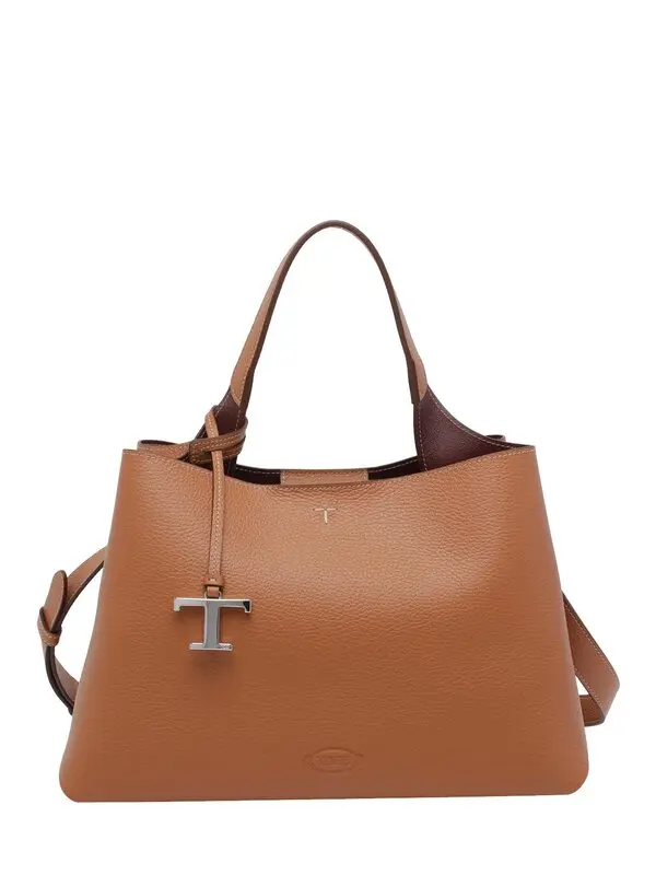 TOD'S Medium Leather Handbag With T Charms - Brown