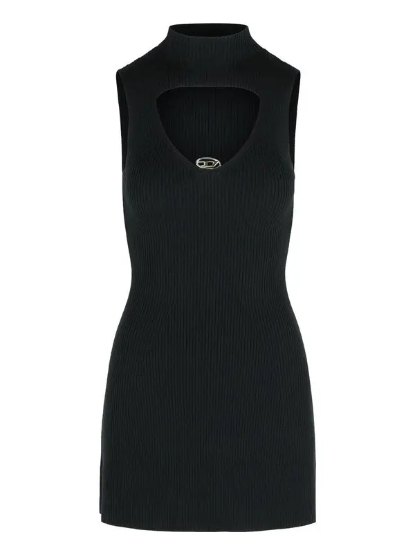 DIESEL® Oloni" Ribbed Wool Dress With Oval D Detail - Black