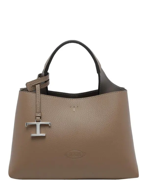 TOD'S Micro Leather Handbag With T Timeless Charm - Brown