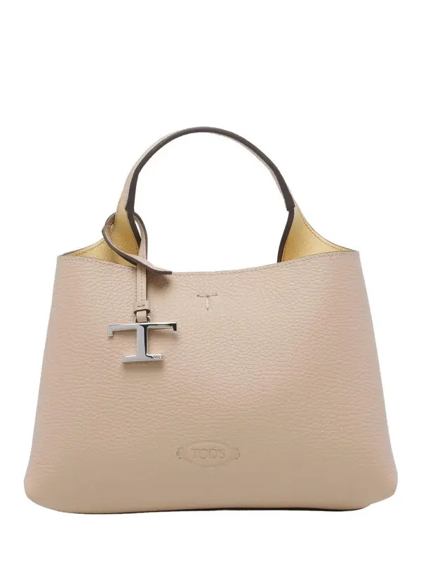 TOD'S Micro Leather Handbag With T Timeless Charm - Cream