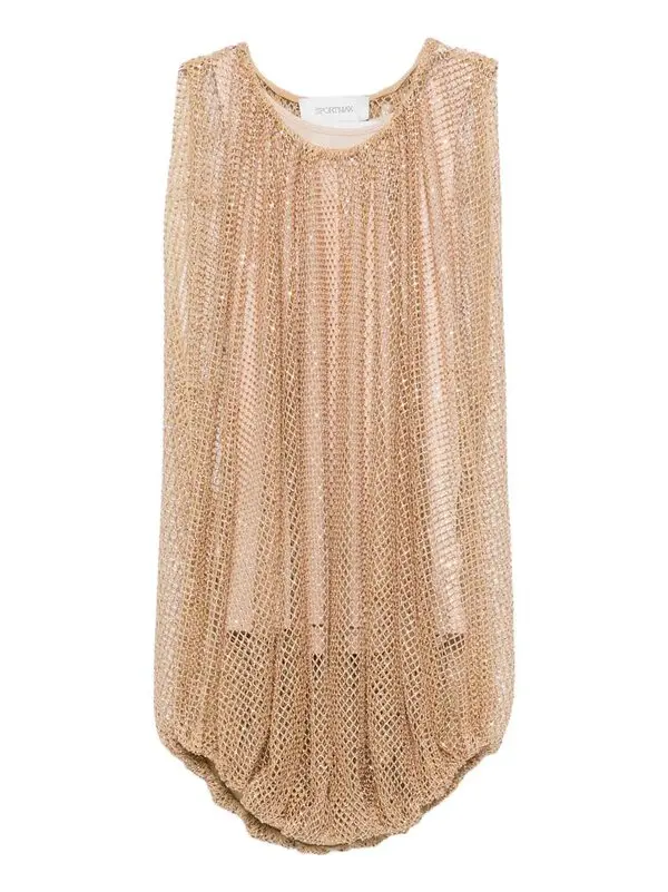 Sportmax Sleeveless Round Neck Gathered Hem Top - Gold