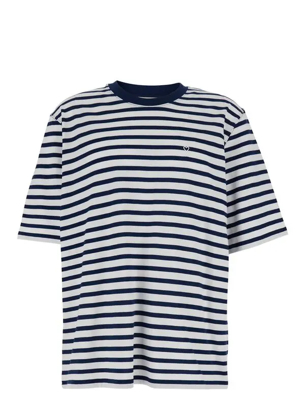 AMI Paris Quota -short Sleeves Boxy Fit Mariniere Teeshirt With De Coeur Patch - Multicolor