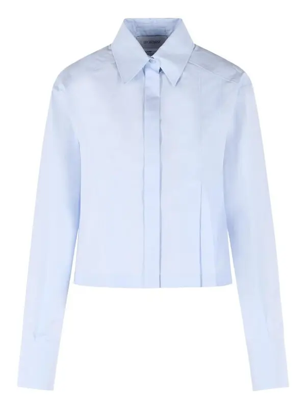 Sportmax Cropped Cotton Poplin Shirt With Asymmetrical Pleats - Blue