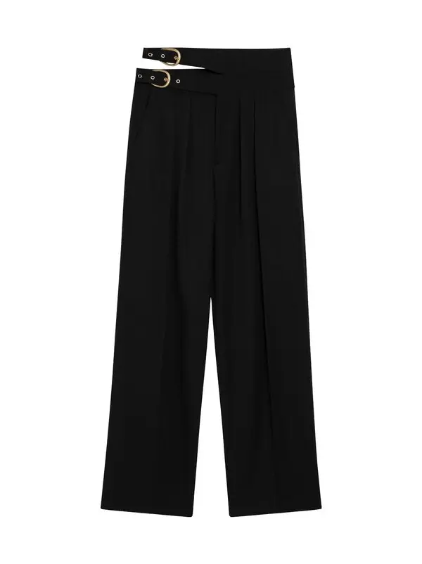 Chloé Trousers With Double Belt And Gold Buckles - Black