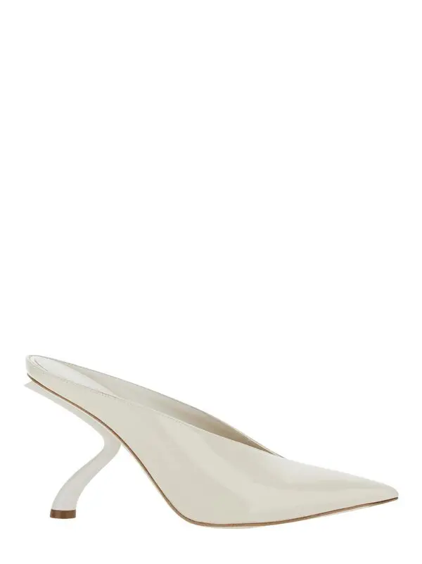 FERRAGAMO Leather Mules With Sculptural Heel And V-neck - Multicolor