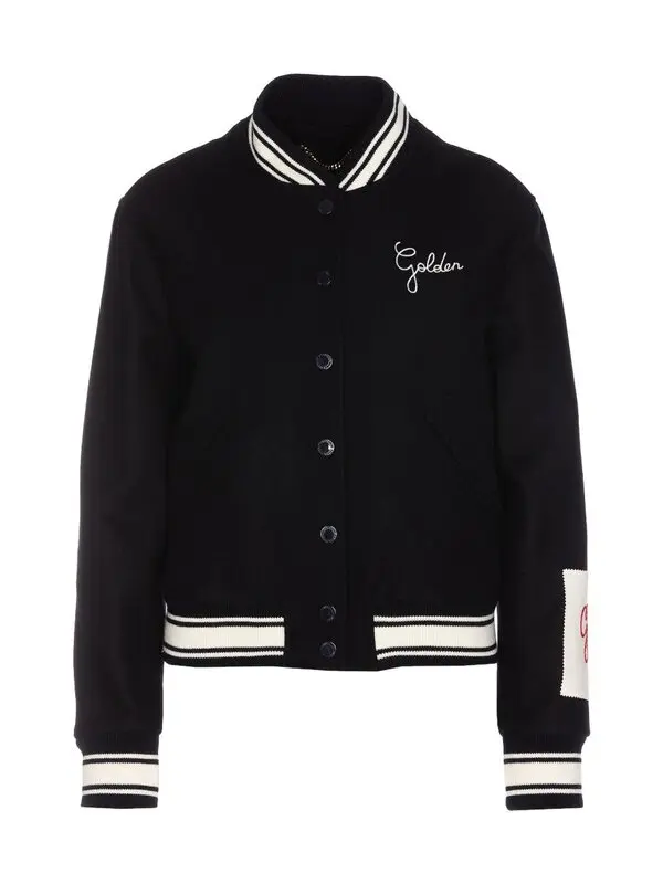 GOLDEN GOOSE Embroidered Logo Bomber Jacket - Blue