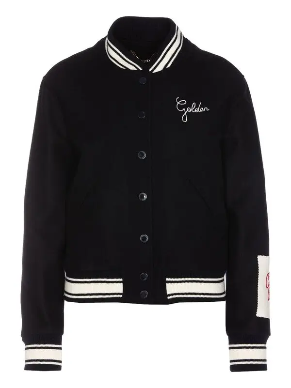 GOLDEN GOOSE Embroidered Logo Bomber Jacket - Blue