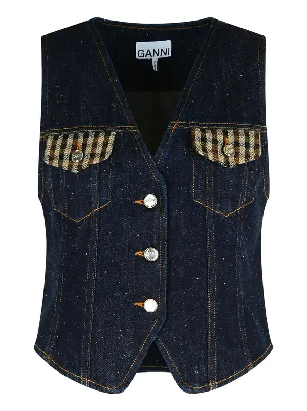 GANNI Cotton Vest With Patch Pockets - Blue