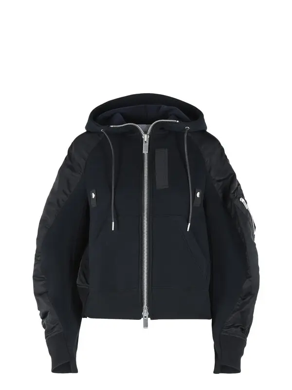 Sacai Cotton Blend Hoodie With Grosgrain Decorations - Black