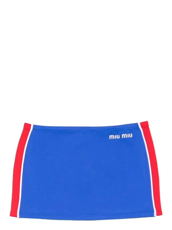 Miu Miu Nylon Mini Skirt With Side Stripe And Logo Motif - Multicolor