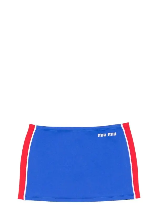 Miu Miu Nylon Mini Skirt With Side Stripe And Logo Motif - Multicolor