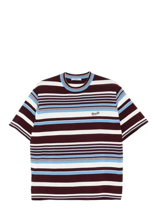 Prada Striped Cotton Round Neck Sweater - Multicolor