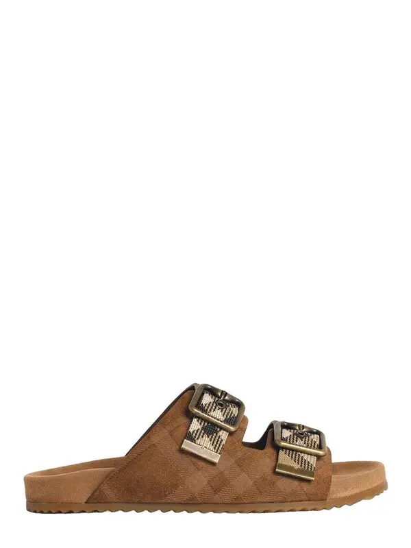Burberry Suede Slipper With Embossed Check Pattern - Brown