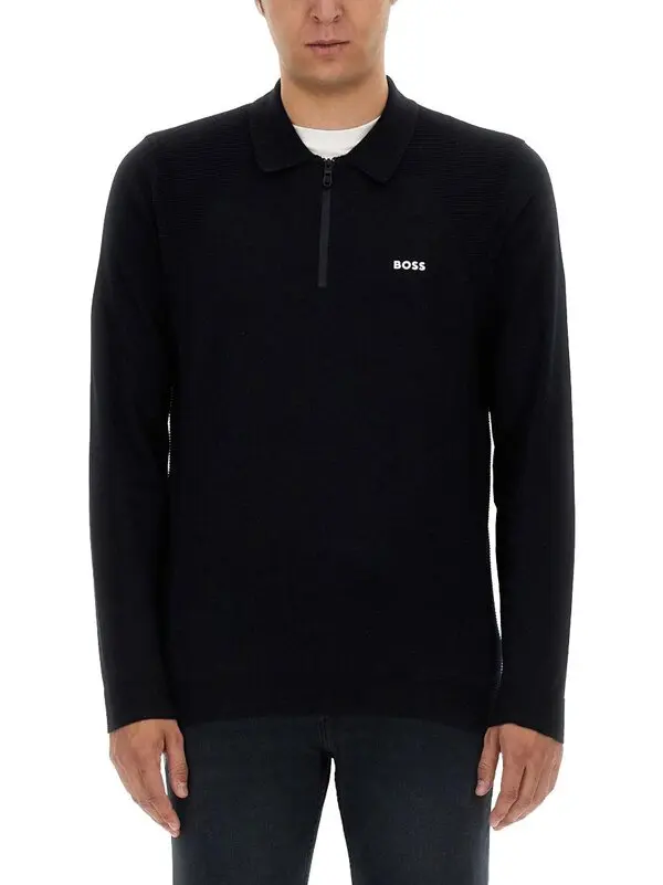 BOSS Sweatshirt With Logo And Zip-up Front - Blue