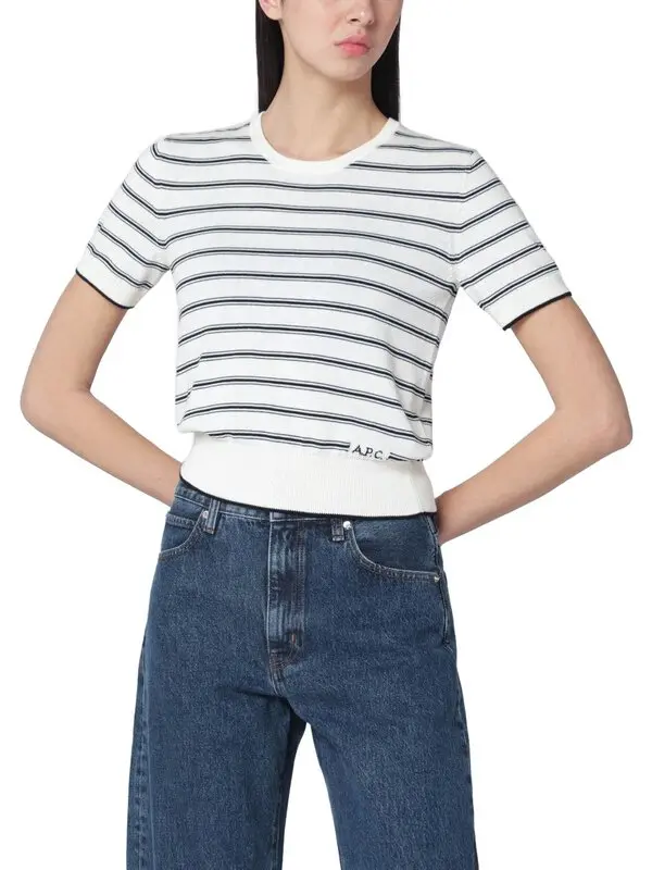 A.p.c. Striped Knit Top With Ribbed Trims - White
