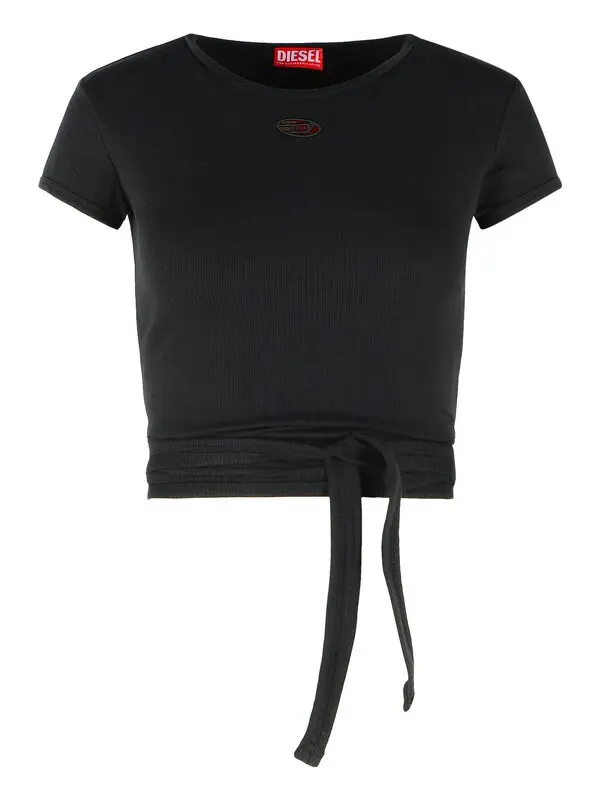 DIESEL® Bunny" Ribbed Cotton T-shirt With Tonal Logo And Side Laces - Black