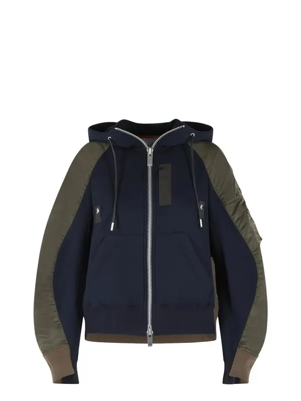 Sacai Cotton And Polyester Blend Hoodie With Grosgrain Accents - Blue