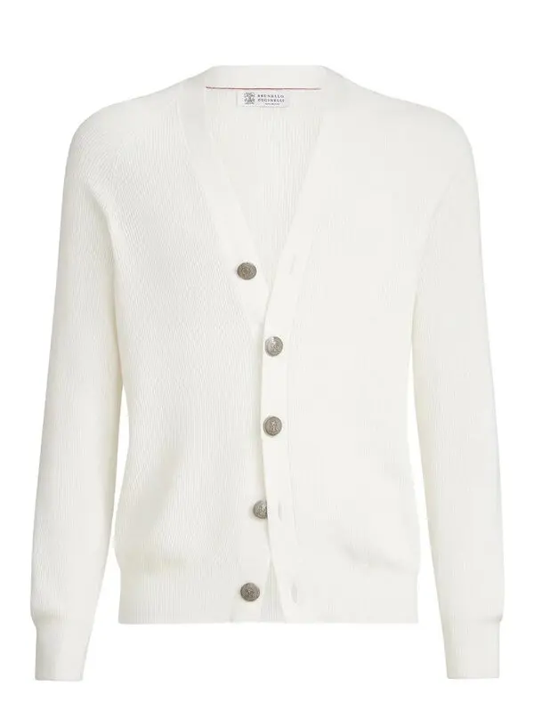 Brunello Cucinelli Cotton Rib Knit V-neck Cardigan - White