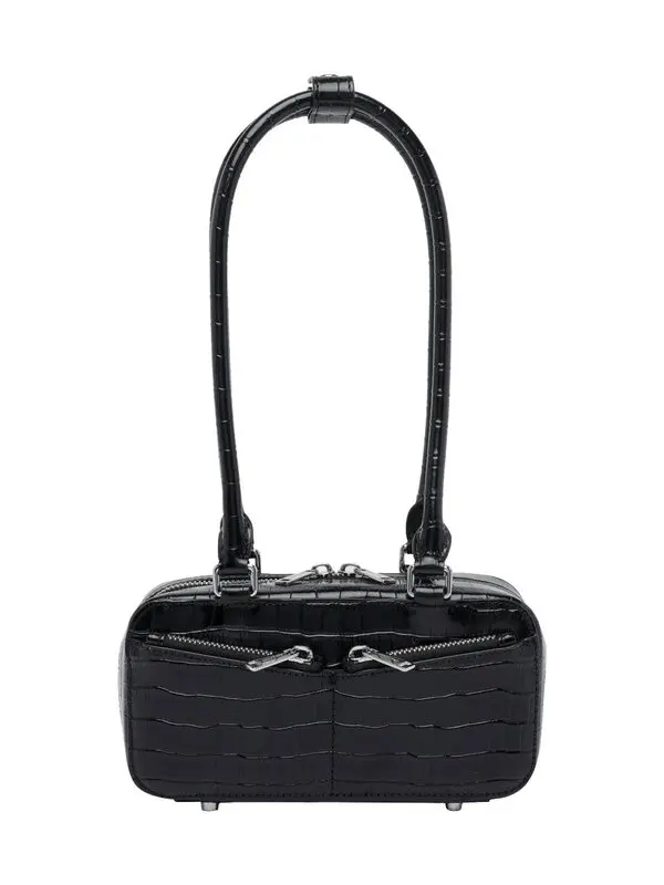 SELF-PORTRAIT Croc Effect Leather Mini Shoulder Bag - Black
