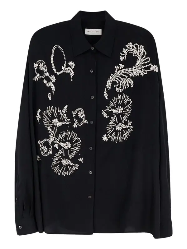 Dries Van Noten Rhinestone Embellished Oversize Shirt - Black