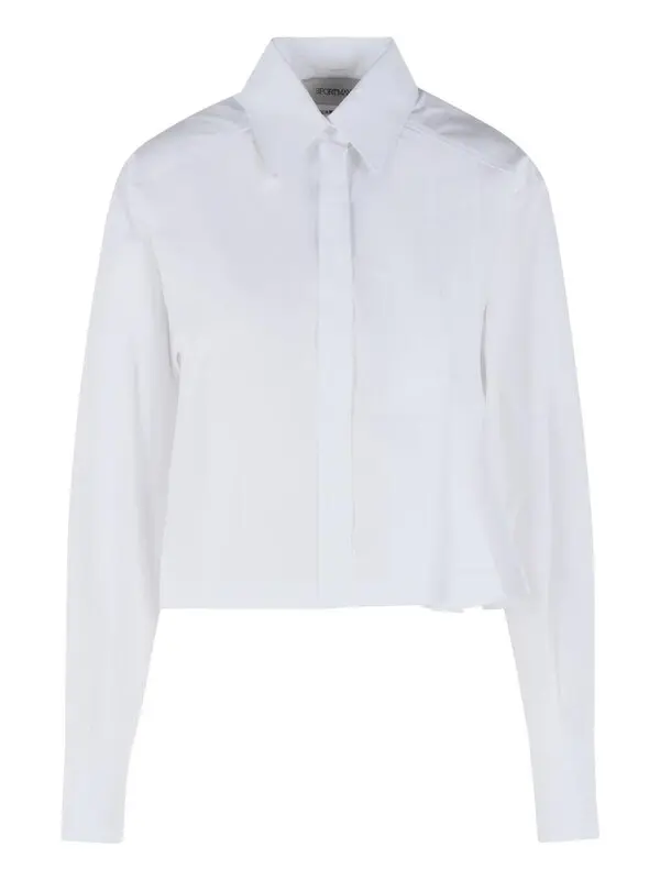Sportmax Cropped Cotton Poplin Shirt With Asymmetrical Pleats - White