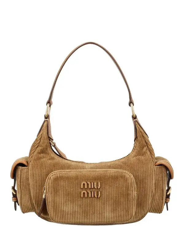 Miu Miu Corduroy Shoulder Bag With Leather Accents - Multicolor