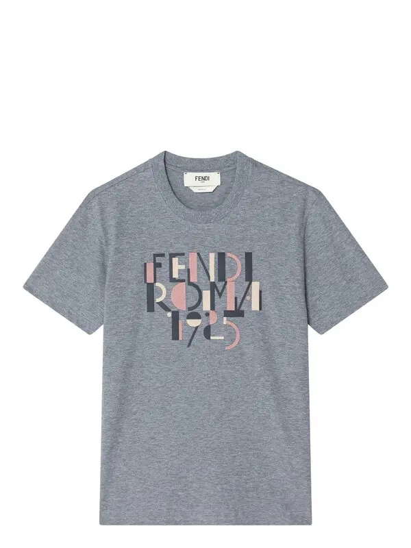 Fendi Grey Melange Cotton T-shirt With Roma 1925 Print - Gray