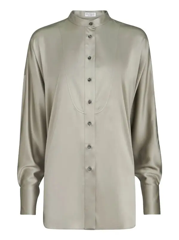 Brunello Cucinelli Silk Band Collar Shirt - Multicolor