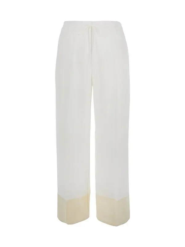 TOTEME Viscose Trousers With Drawstring Waist And Contrasting Inserts - White