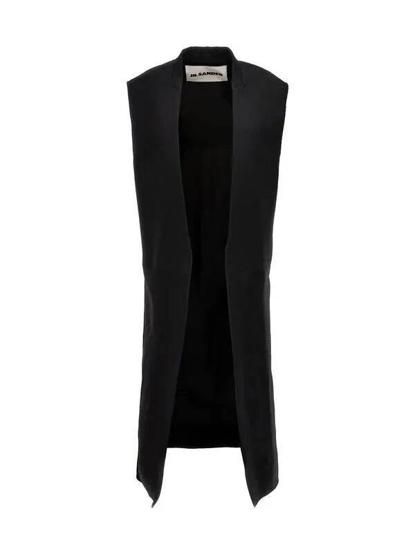 JIL SANDER Two-material Long Vest With Removable Belt - Black